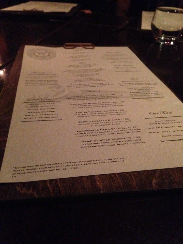 Menu at The Boarding House restaurant, Nantucket