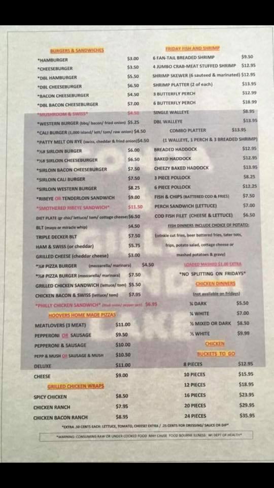 Menu at Thunder Lake Bar & Grill, USA