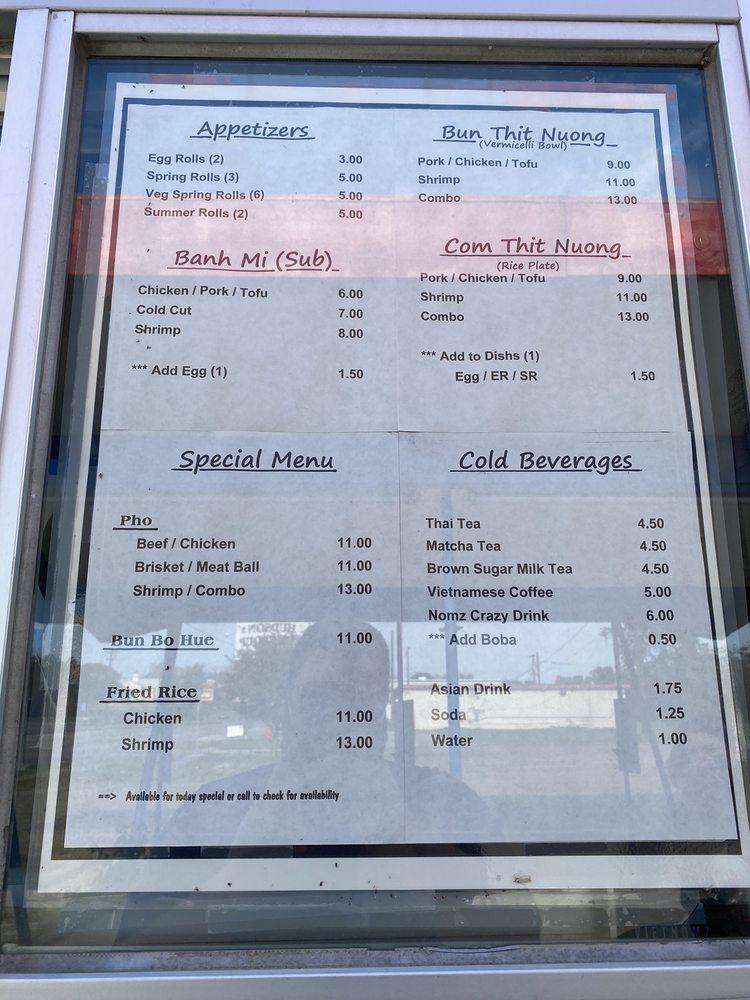 Menu at Vietnomz Mobile Cuisine restaurant, Waco