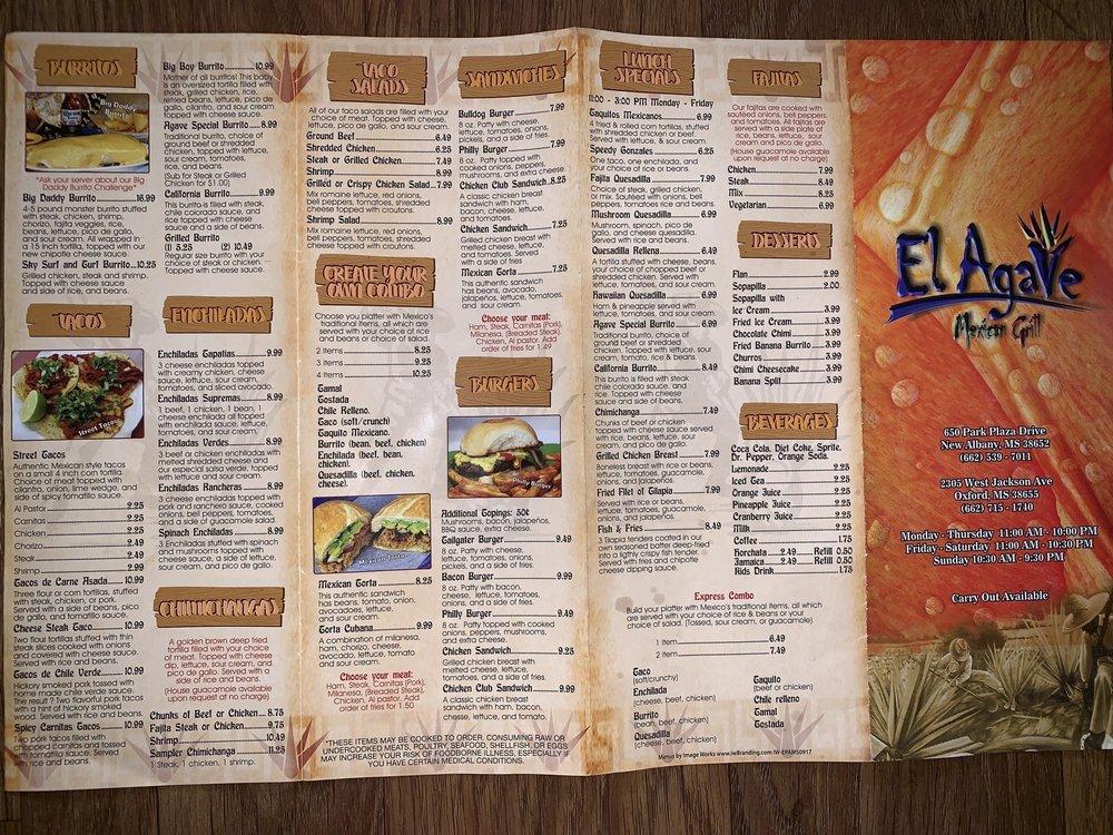 Menu at El Agave Mexican Grill restaurant, New Albany