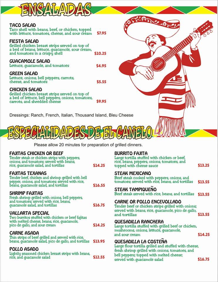 Menu at El Canelo Restaurant, Oakland