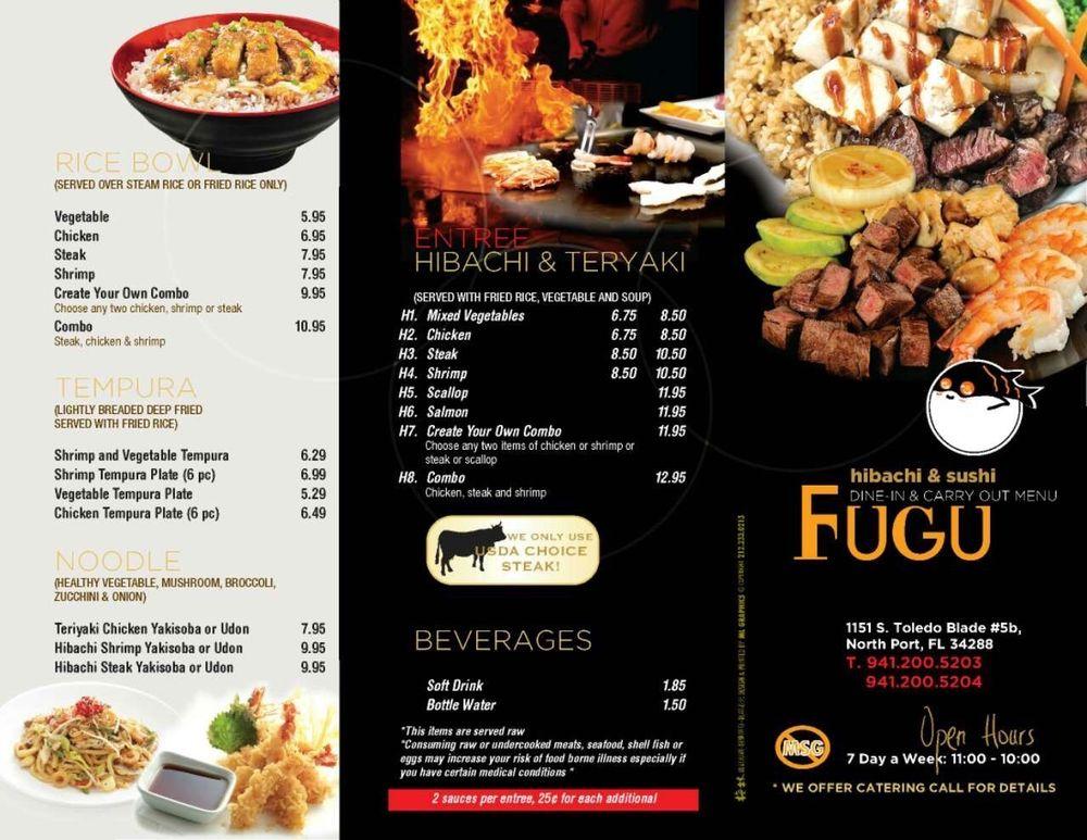 Menu at Fugu Hibachi & Sushi restaurant, Venice