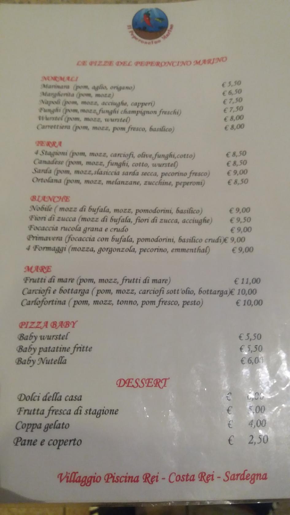 Menu da Ristorante "Il Peperoncino", Costa Rei