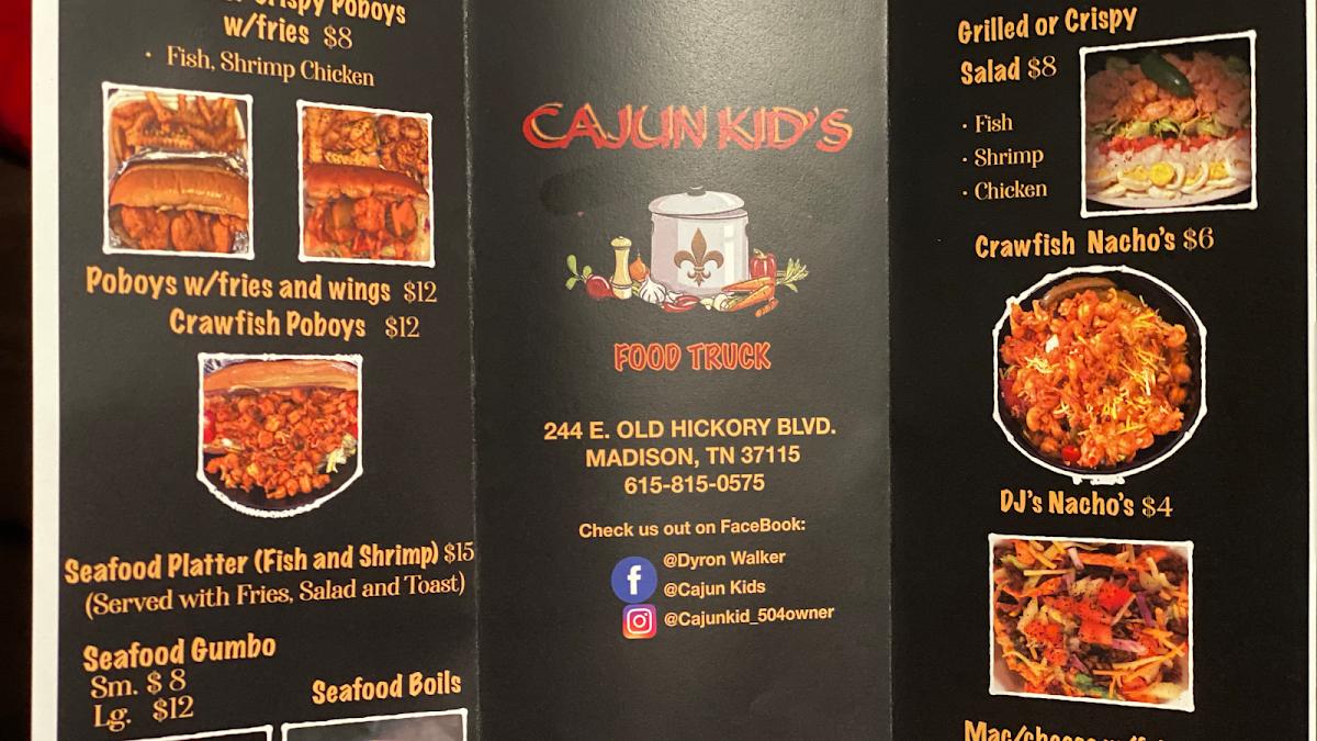 Menu at Cajun kids LLC restaurant, Nashville
