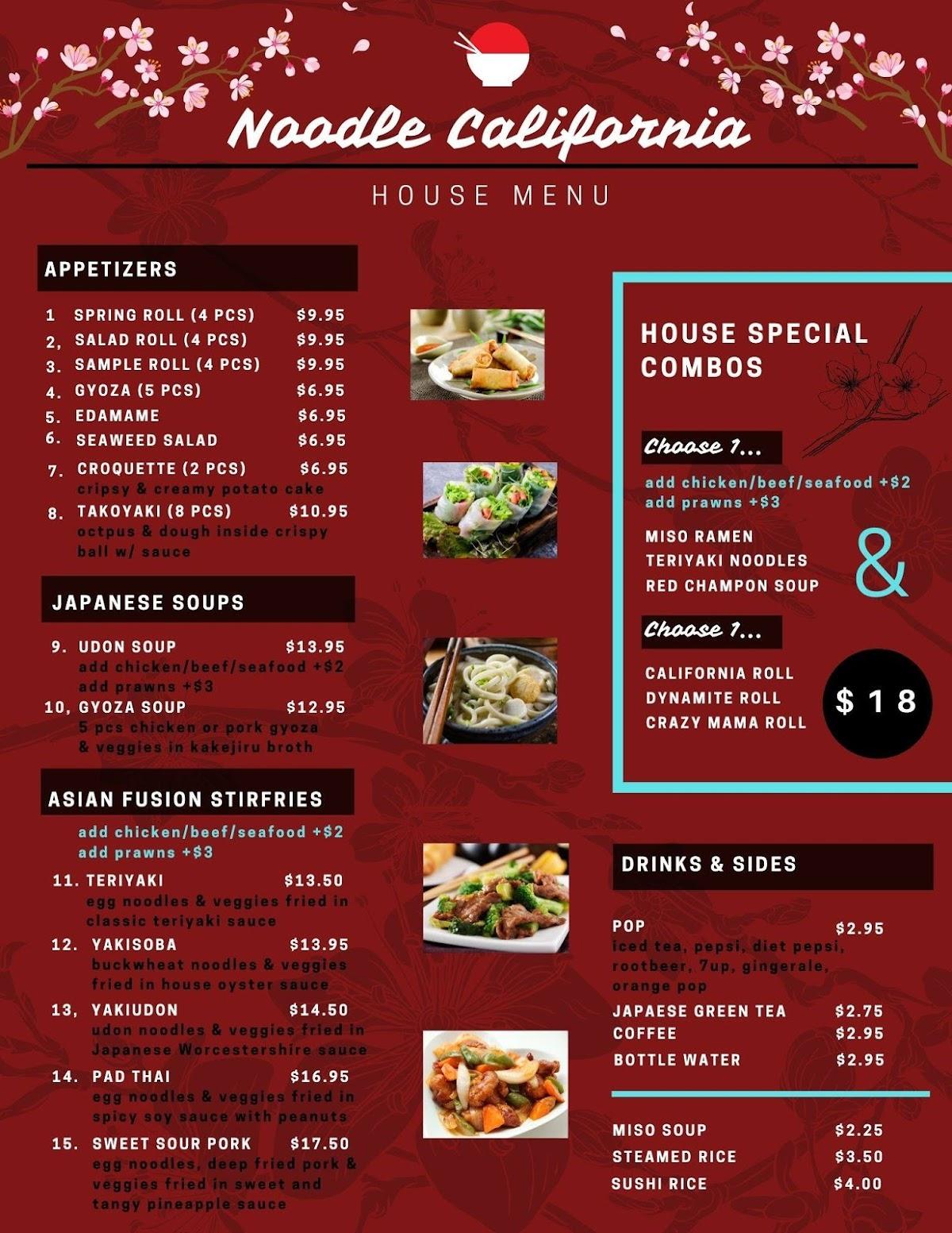 Menu at Noodle California restaurant, Williams Lake
