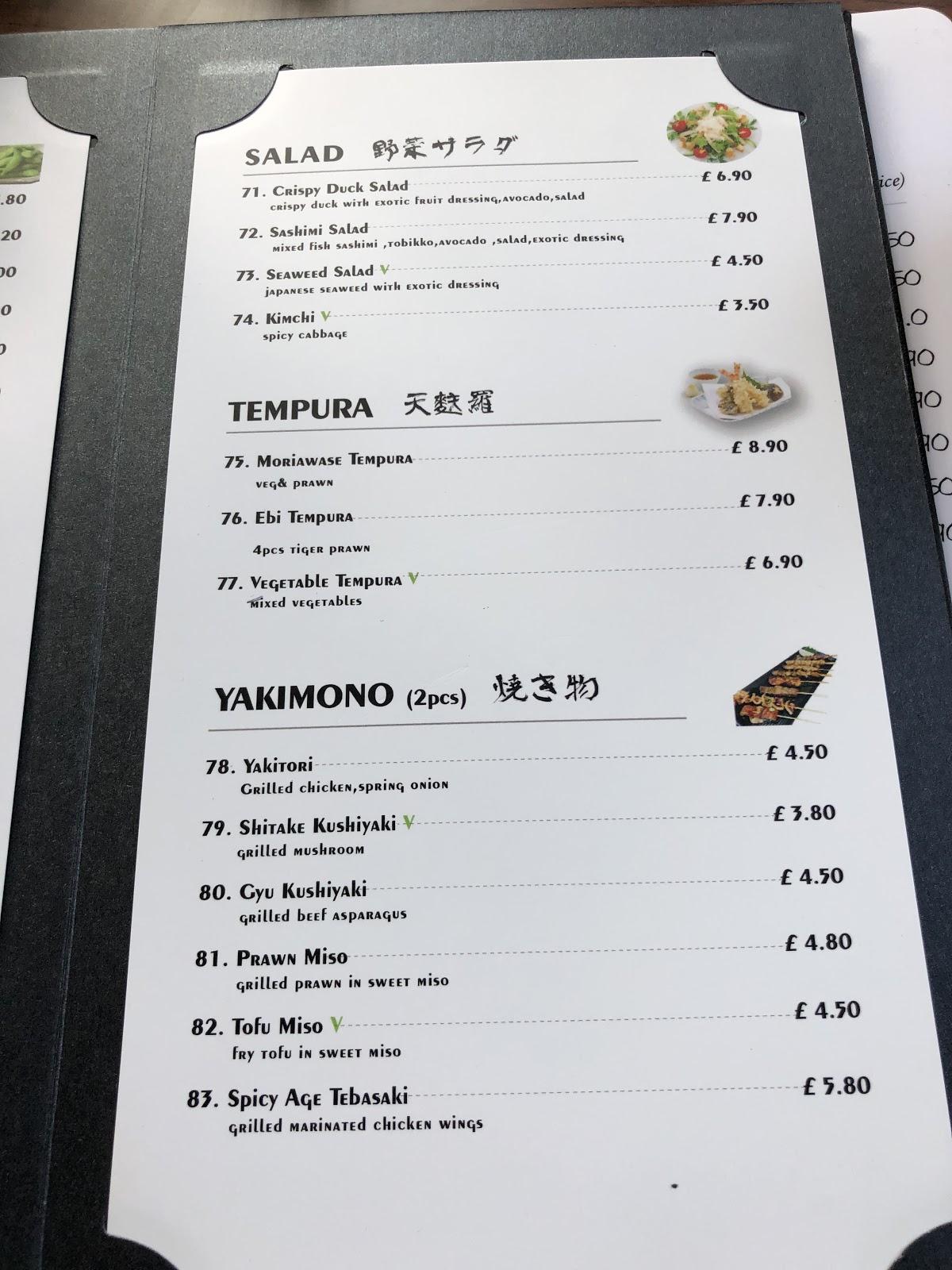 Menu at Domo Japanese Cuisine restaurant, Harrogate