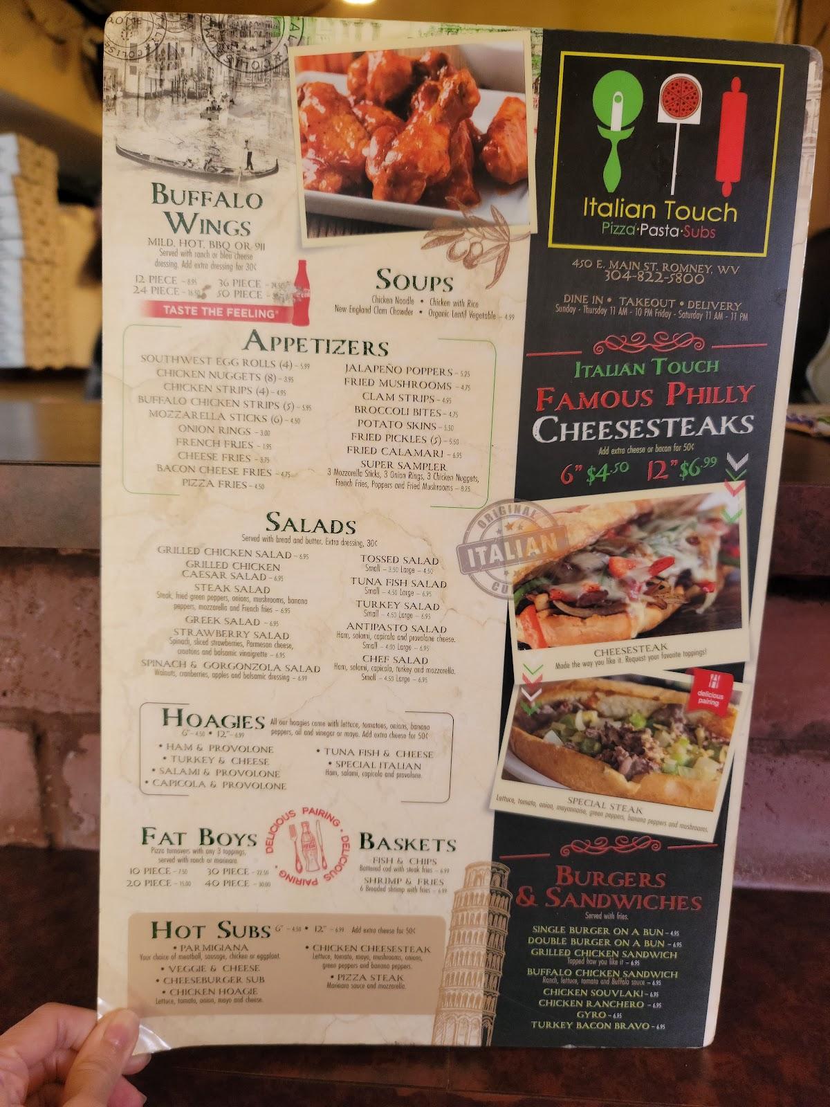 Menu at Italian Touch pizzeria, Romney, 450 E Main St