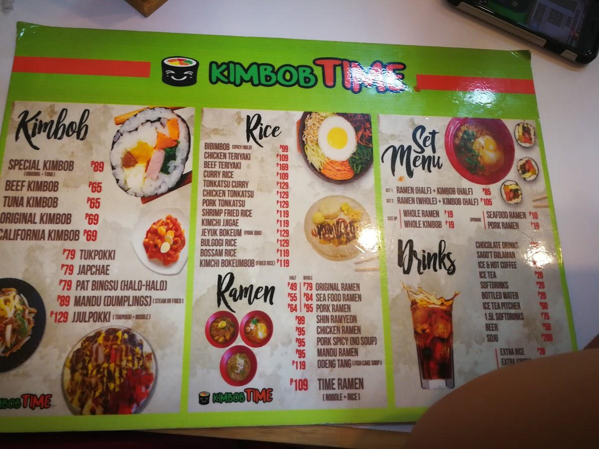 Menu at Kimbob Time restaurant, Mabalacat