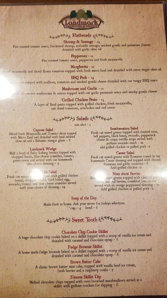 Menu at Landmark Taphouse and Grille pub & bar, Three Rivers