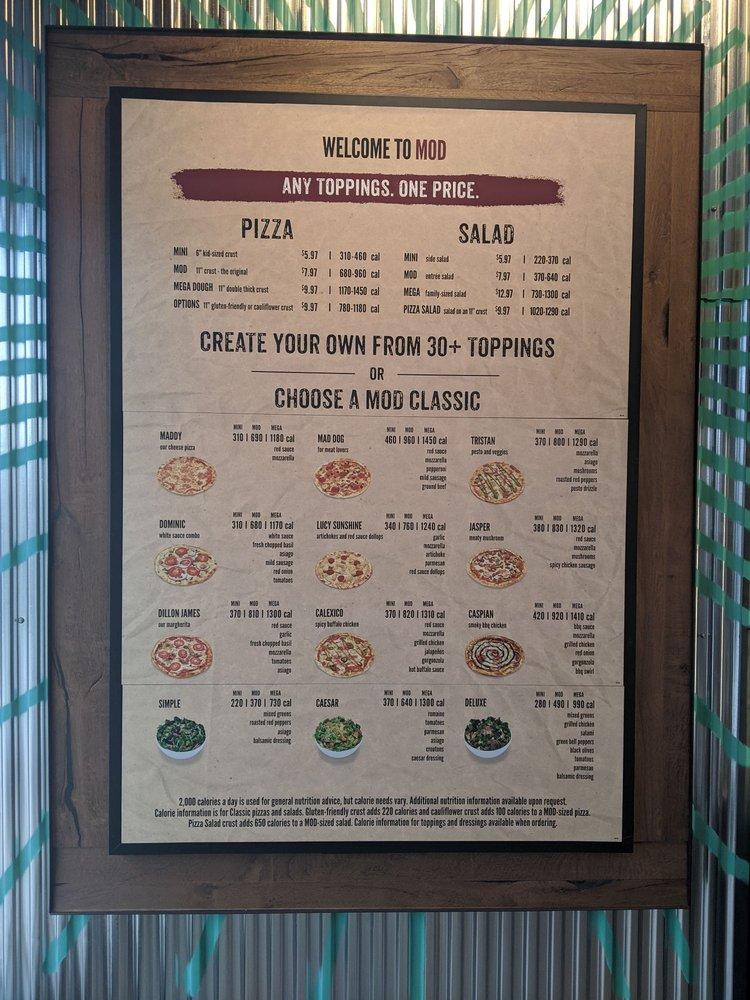 Menu at MOD Pizza pizzeria, Norfolk, Premium Outlets Blvd Suite 100