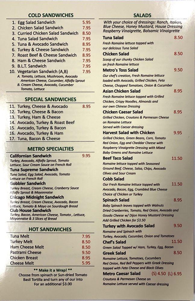 Menu at Metro Cafe, Torrance