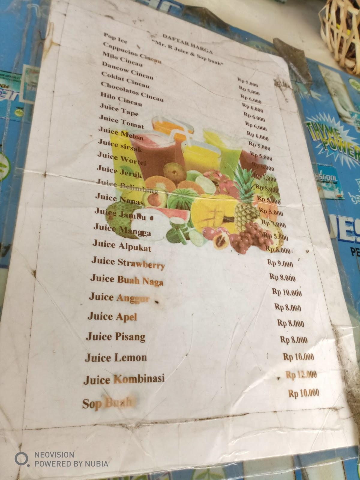 Menu at Mr.R Juice Dan Sop Buah, Semarang