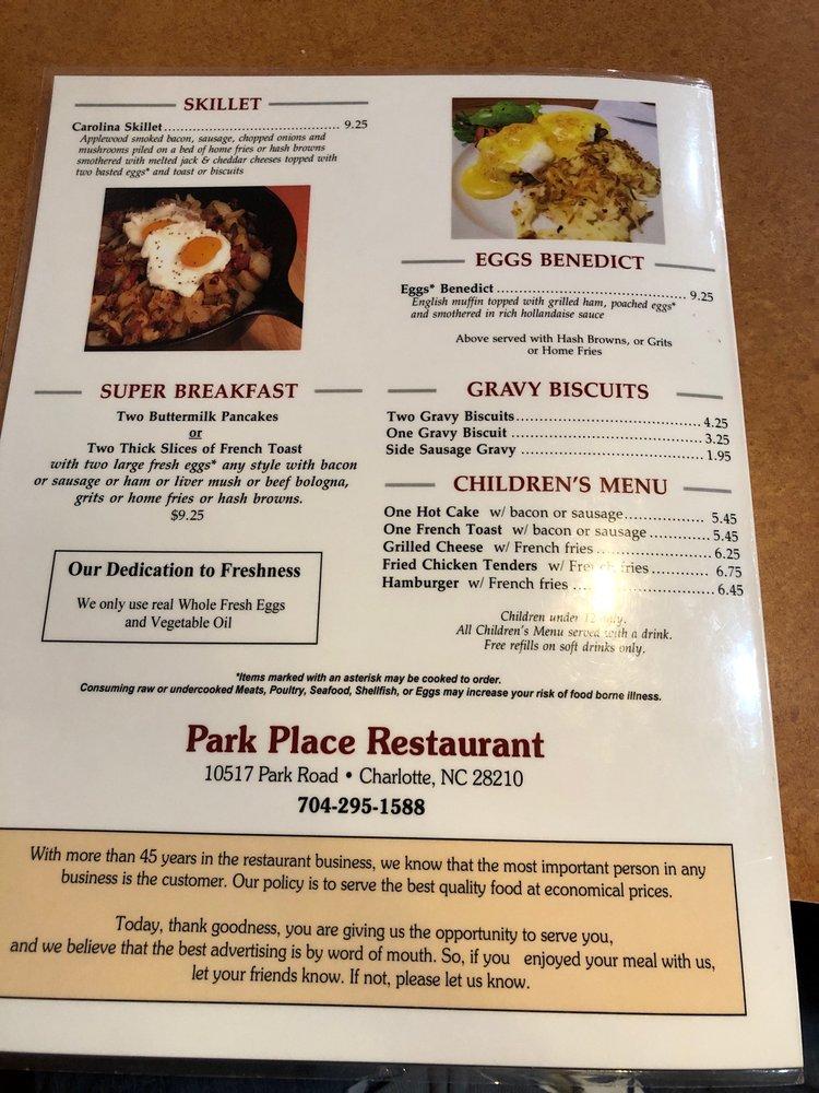Menu at Park Place Restaurant, Charlotte