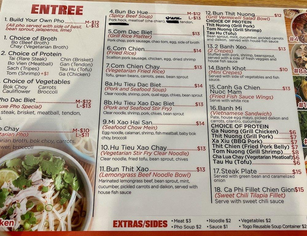 Menu at Pho Ngan restaurant, Tucson