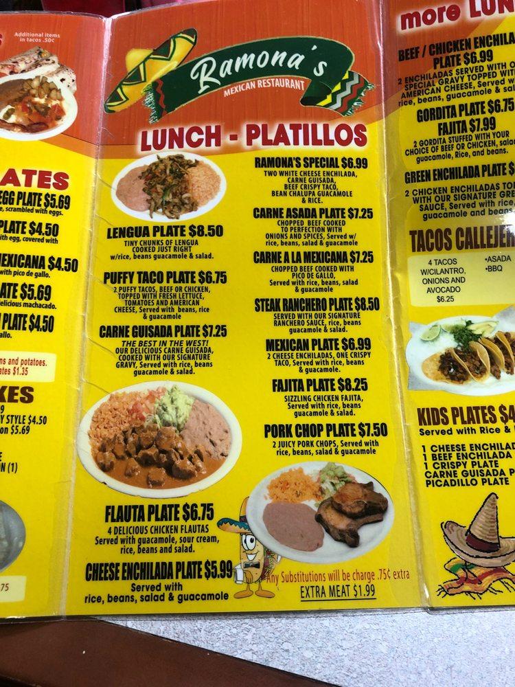 Menu at Ramona's Cafe # 1, San Antonio, 604 NW 24th St