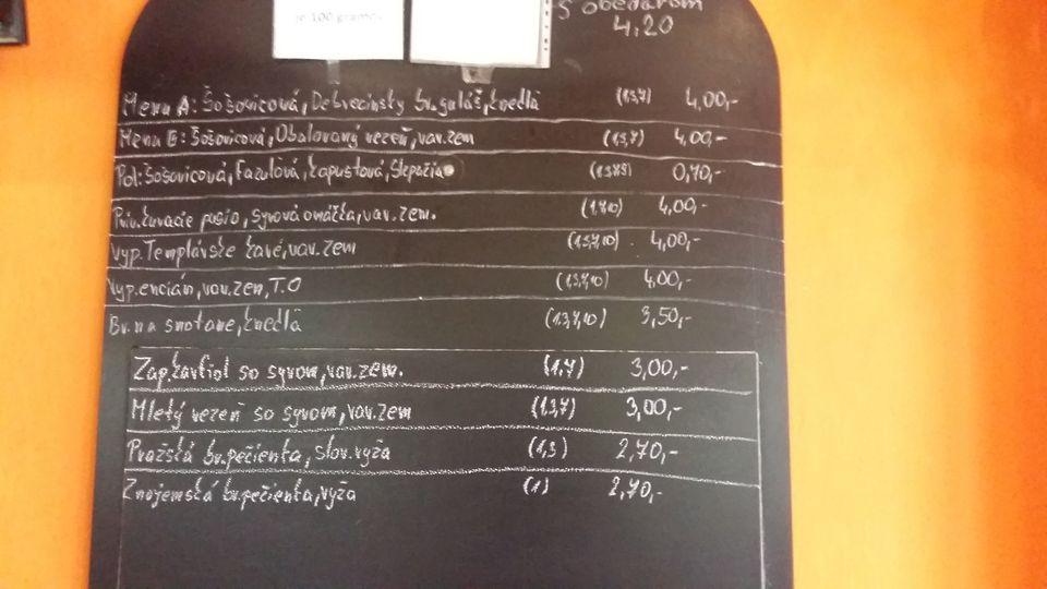 Menu at Reštaurácia a bar Rubín, Rožňava