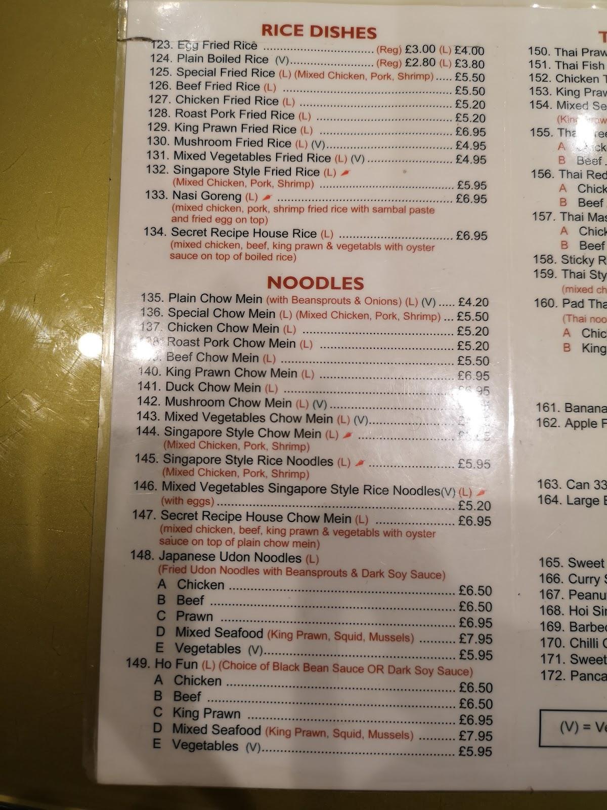 Menu at Secret Recipe restaurant, London, 73 Sheen Ln