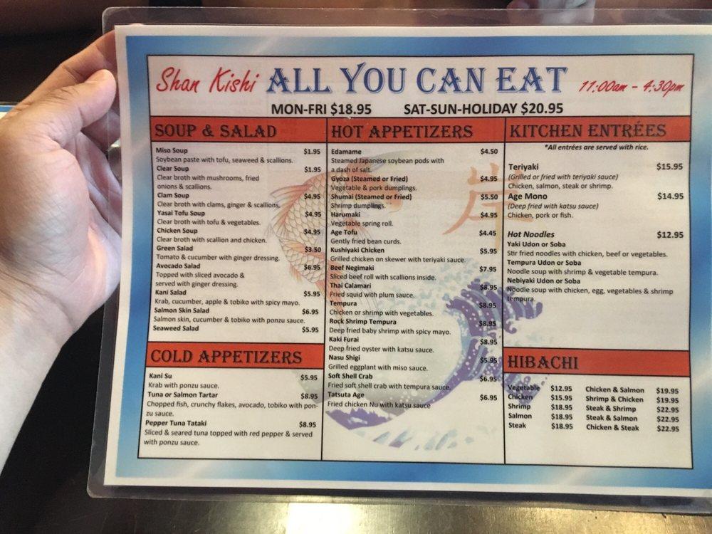 Menu at Shan Kishi restaurant, Miramar Beach