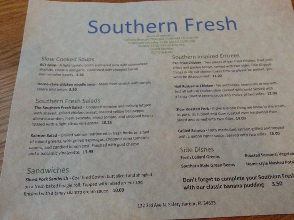Menu at Southern Fresh restaurant, Safety Harbor