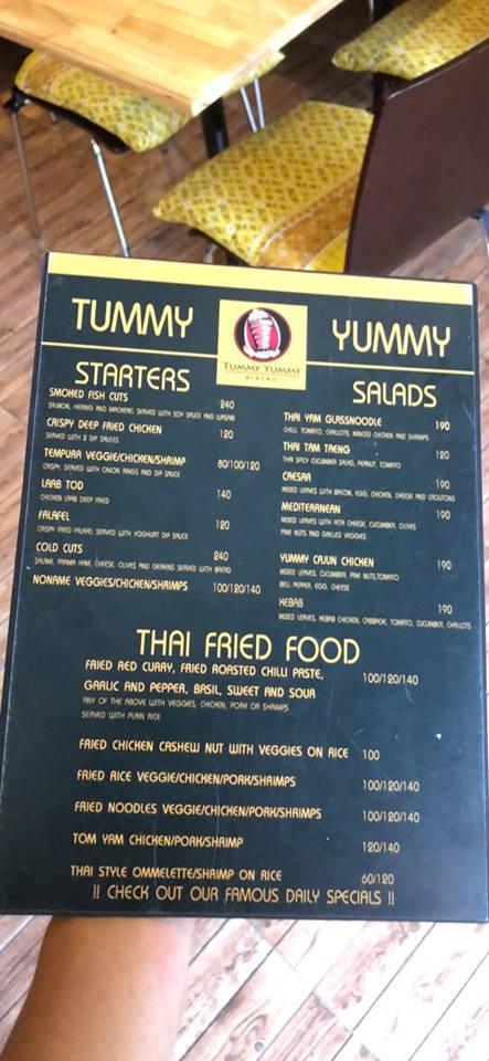Menu at TUMMY YUMMY BISTRO restaurant, Ko Tao