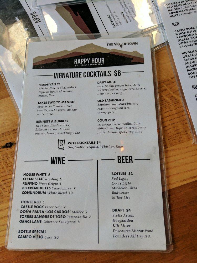 Menu at The Vig pub & bar, Phoenix, N 16th St