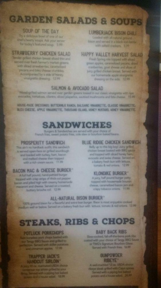 Menu at Timberwood Grill pub & bar, Pigeon Forge