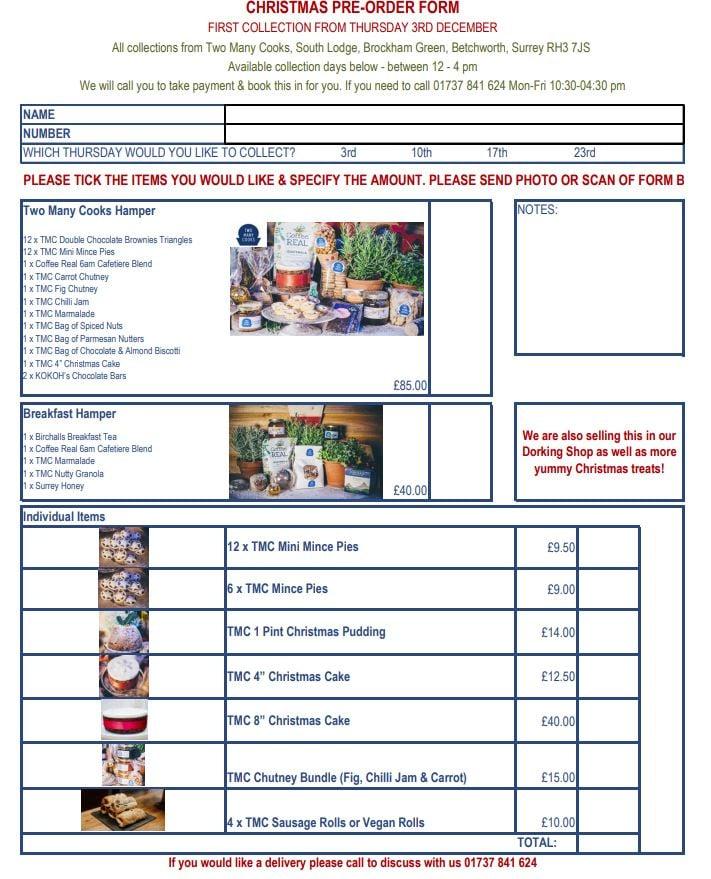 Menu at Two Many Cooks cafe, Dorking