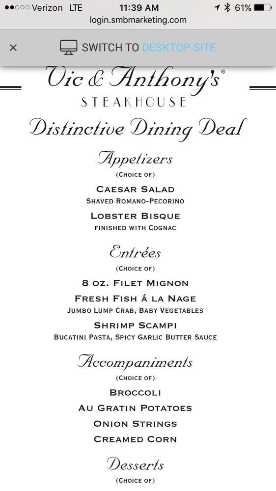 Menu at Vic & Anthony's Steakhouse, Las Vegas