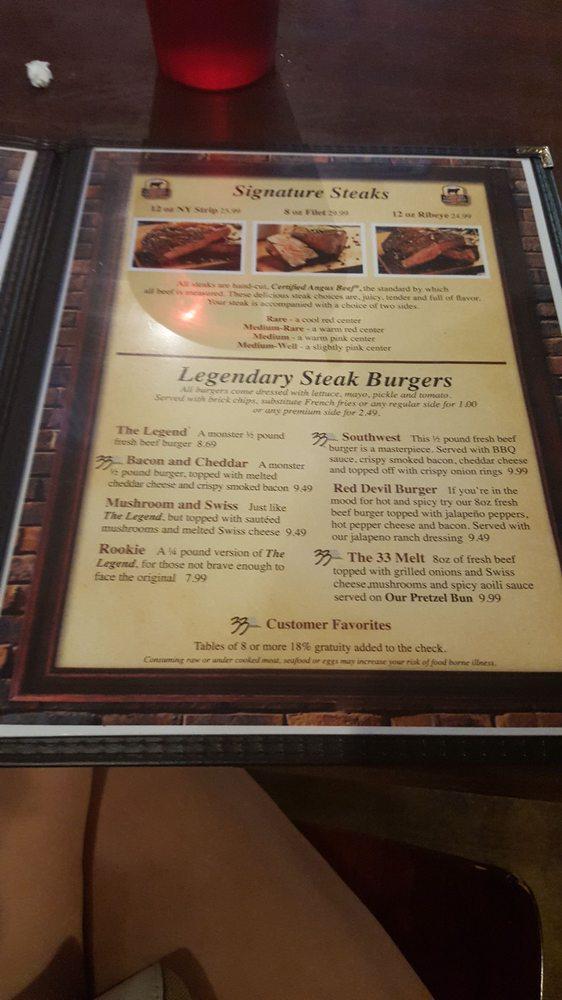 Menu at 33 Brick Street pub & bar, French Lick, 480 S Maple St