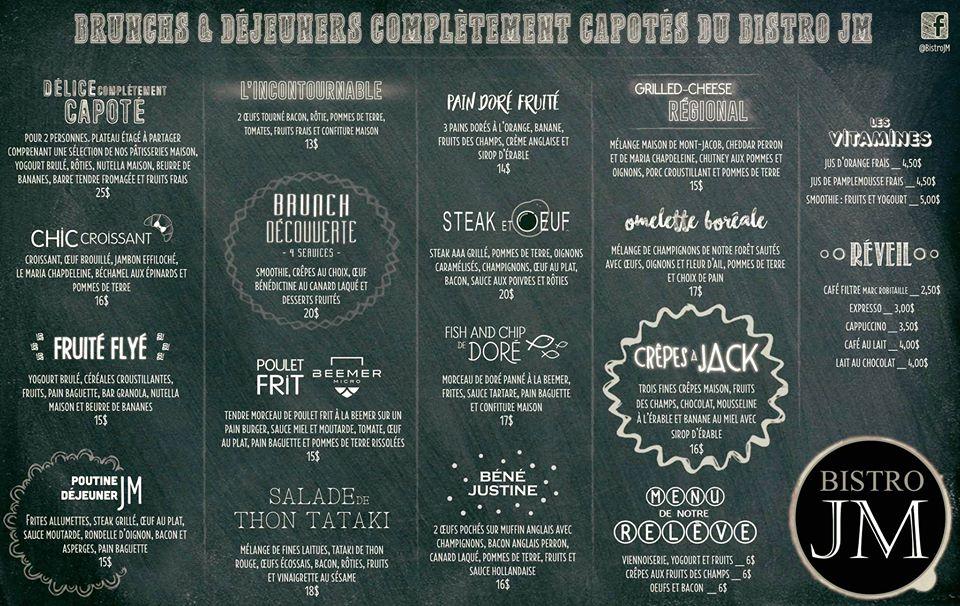 Menu at Bistro JM restaurant, Roberval, 965 rue st-jean