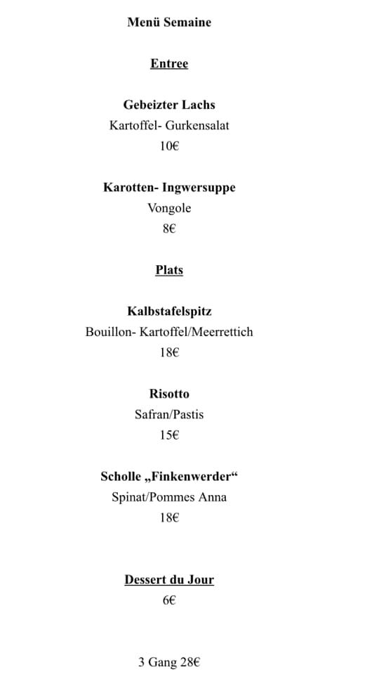 Menu at Le Comptoir restaurant, Saarbrücken