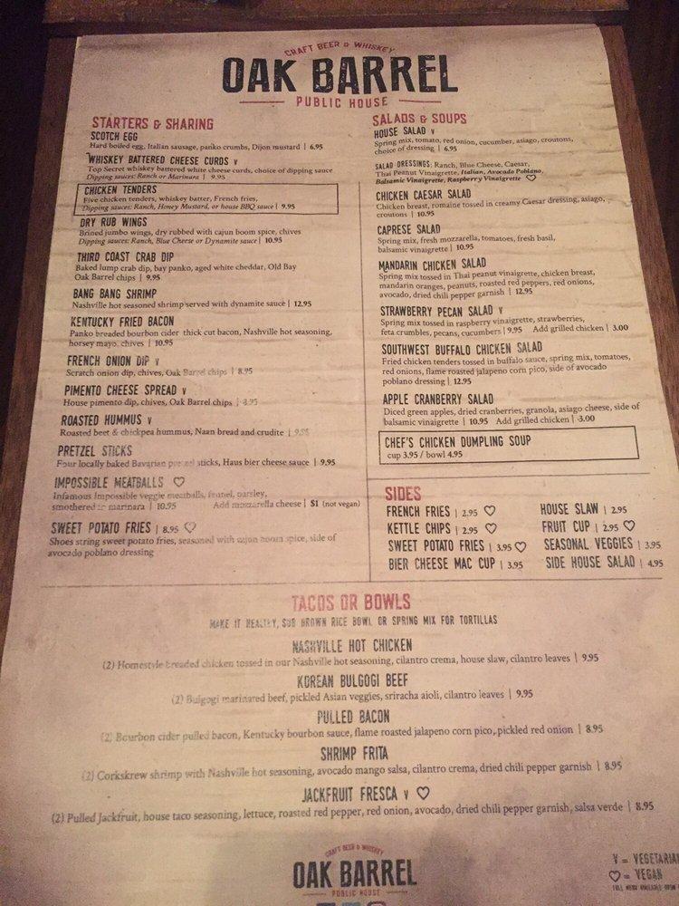 Menu at Oak Barrel Public House, Milwaukee