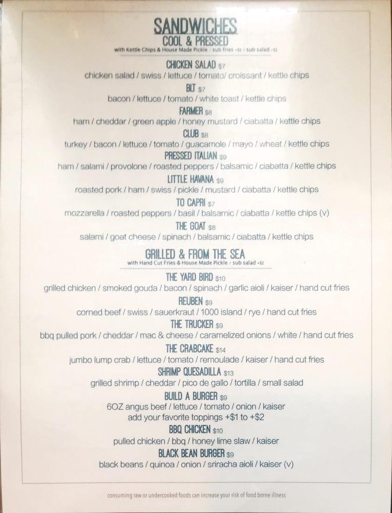 Menu at The Backyard restaurant, Milton