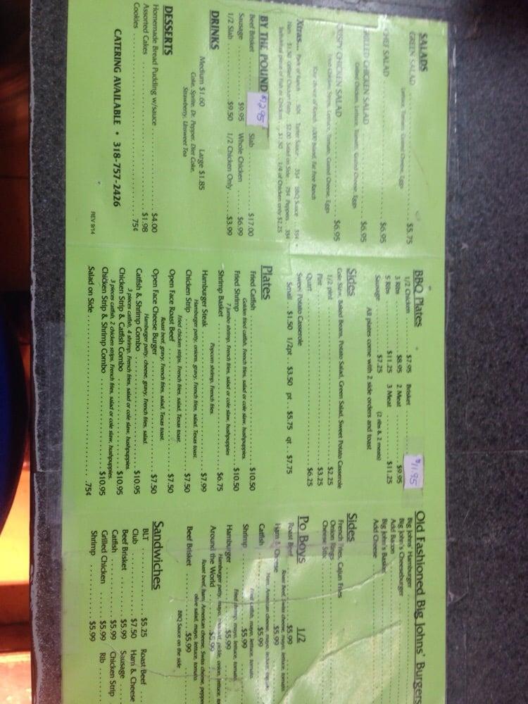Menu at Big John's Bar-B-Que, Ferriday