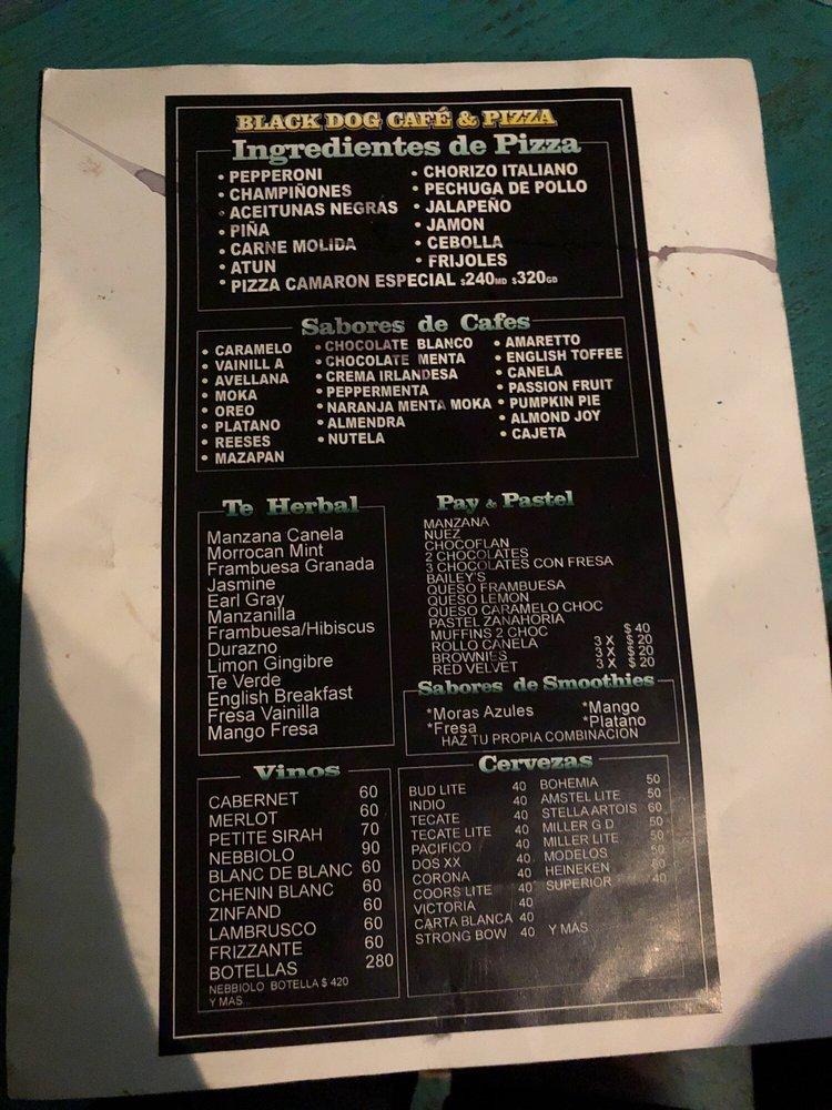 Menu at Black Dog Cafe, Tijuana