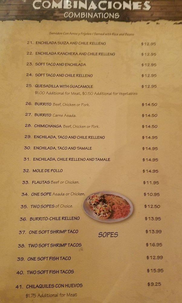 Menu at Max's Mexican Cuisine restaurant, Azusa