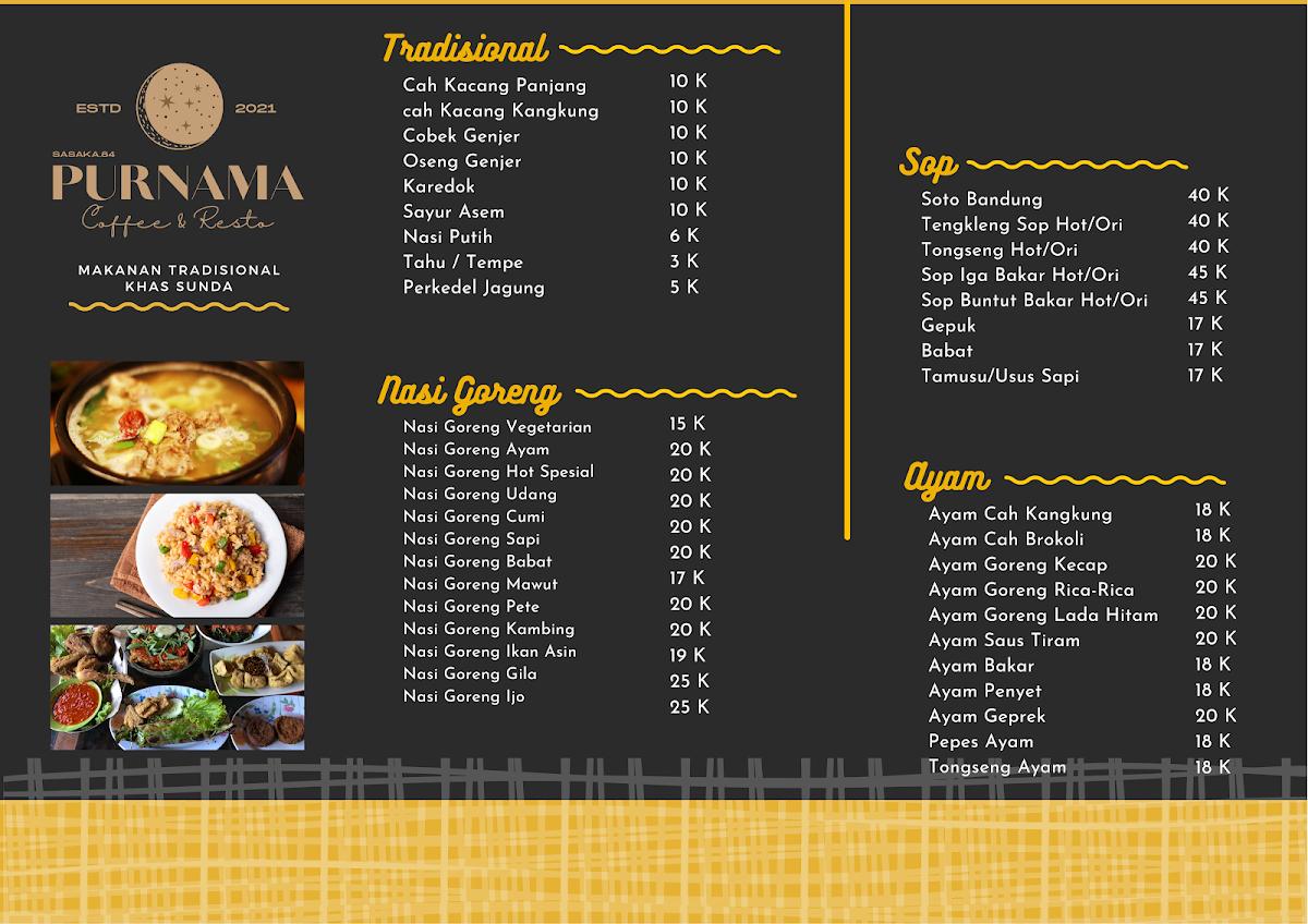 Menu at Purnama Coffee & Resto, Ciwidey