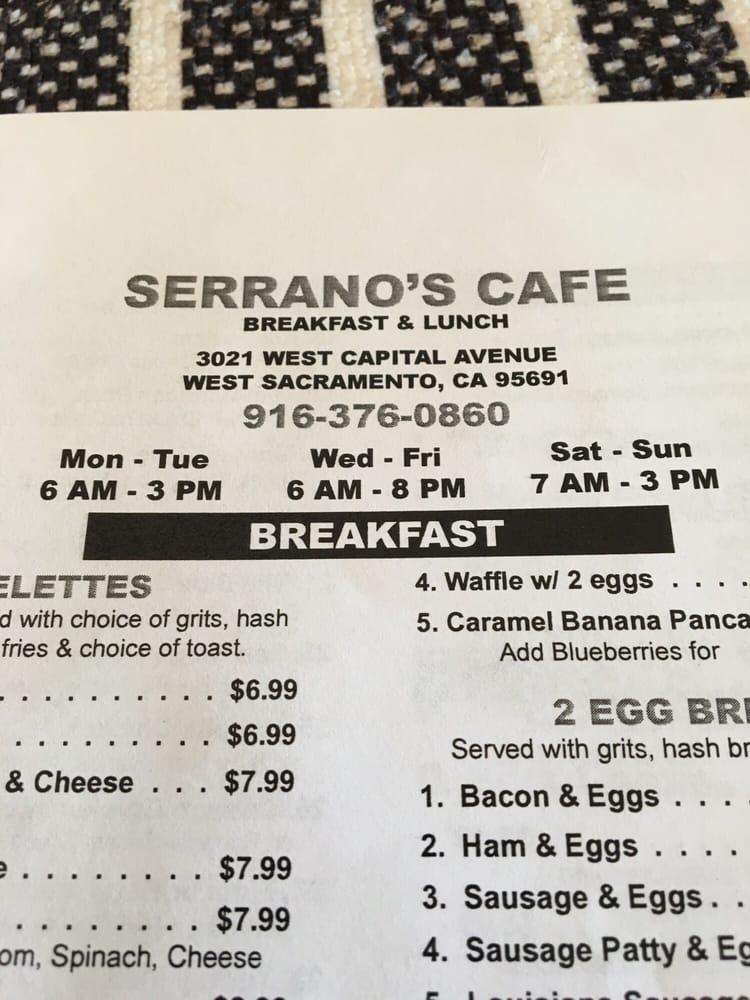 Menu at Serrano's Cafe, West Sacramento