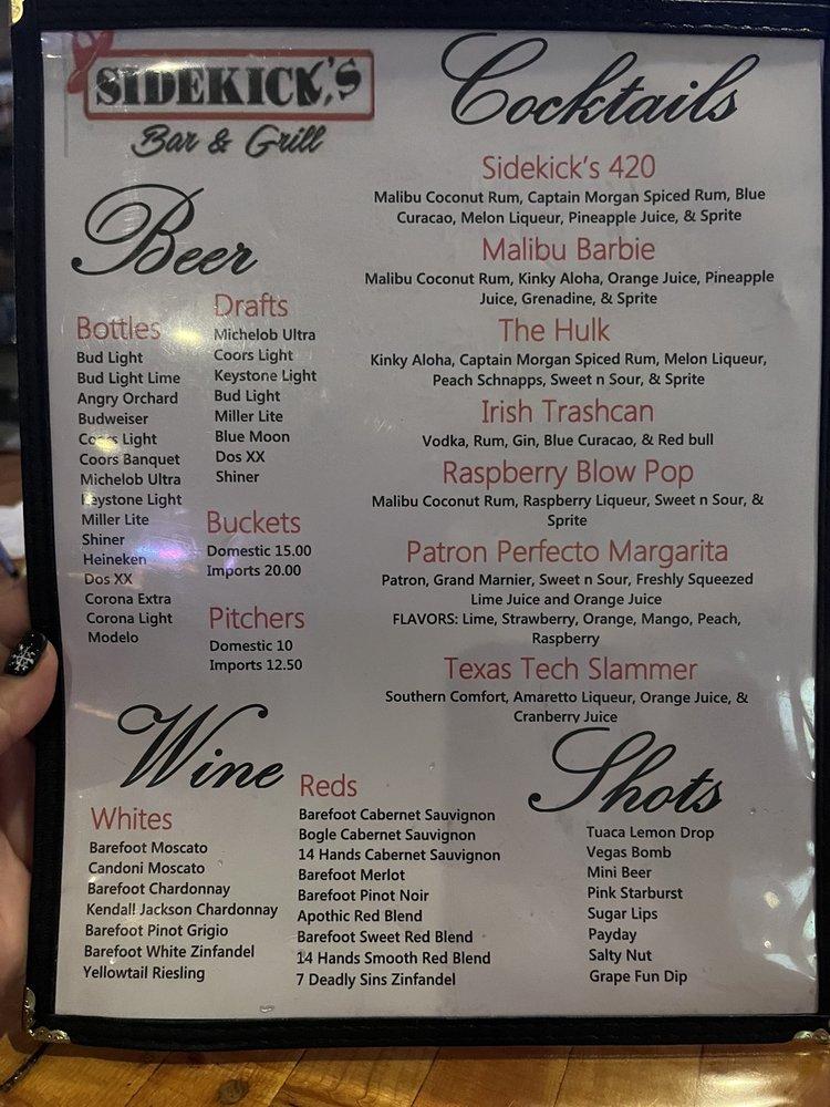 Menu at Sidekick’s Bar & Grill, Emory