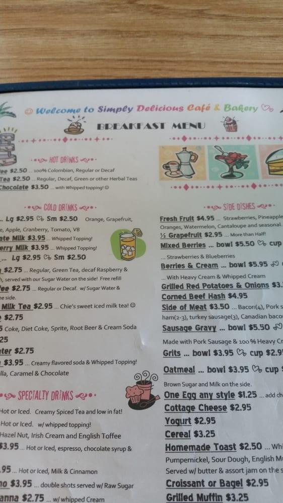 Menu at Simply Delicious Cafe & Bakery, Cocoa Beach