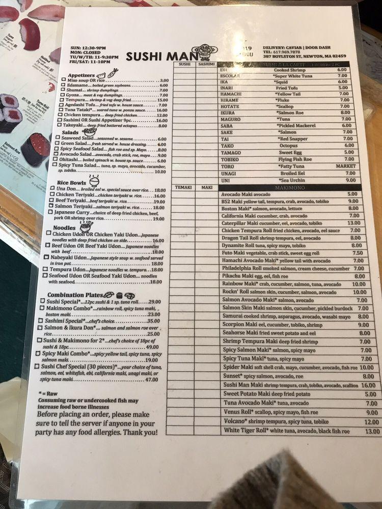 Menu at Sushi Man restaurant, Newton