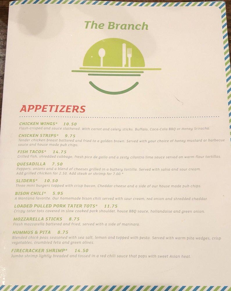 Menu at The Branch Restaurant & Bar, West Yellowstone