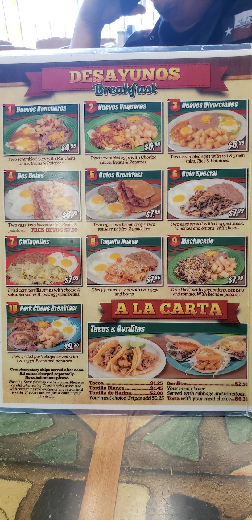 Menu at Tres Betos Taqueria restaurant, Fort Worth