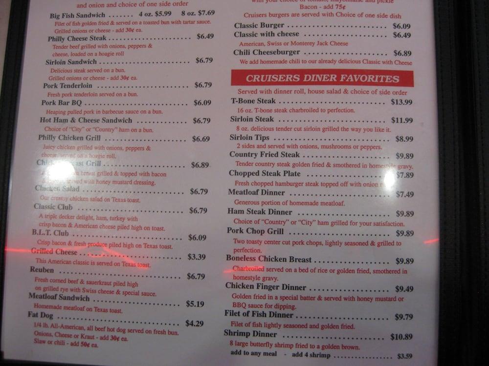 Menu at Cruisers Diner restaurant, Seaman
