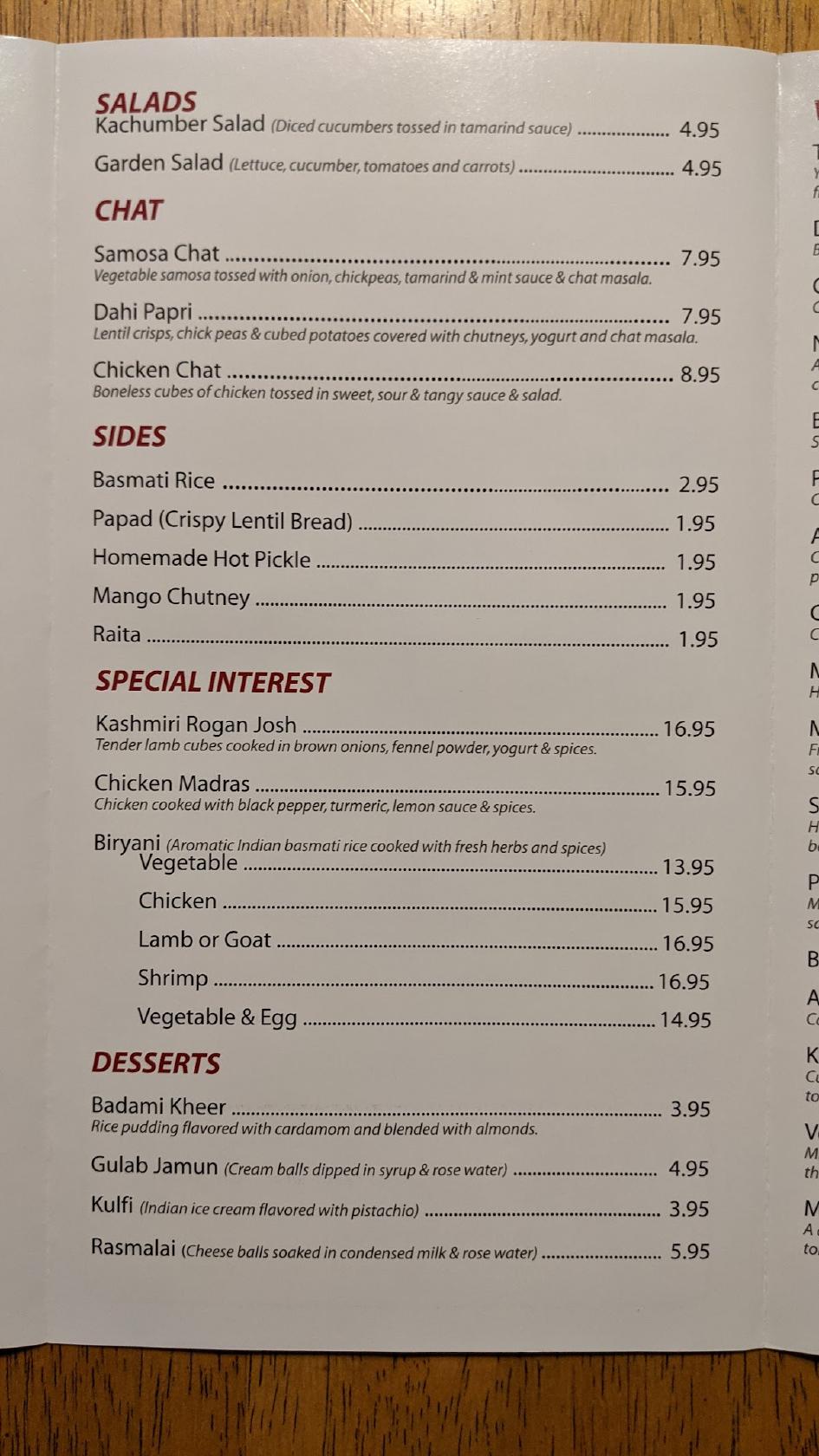 Menu at Curry House restaurant, Wake Forest