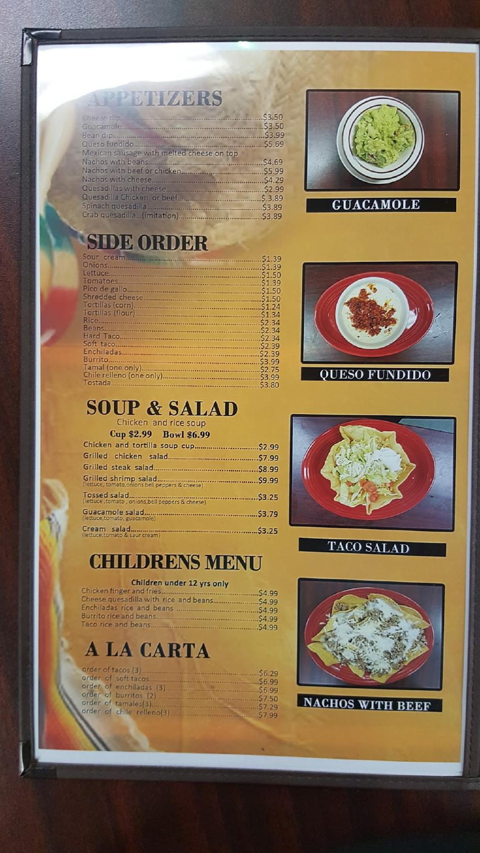 Menu at Fiesta Patria Mexican Restaurant, Troutman