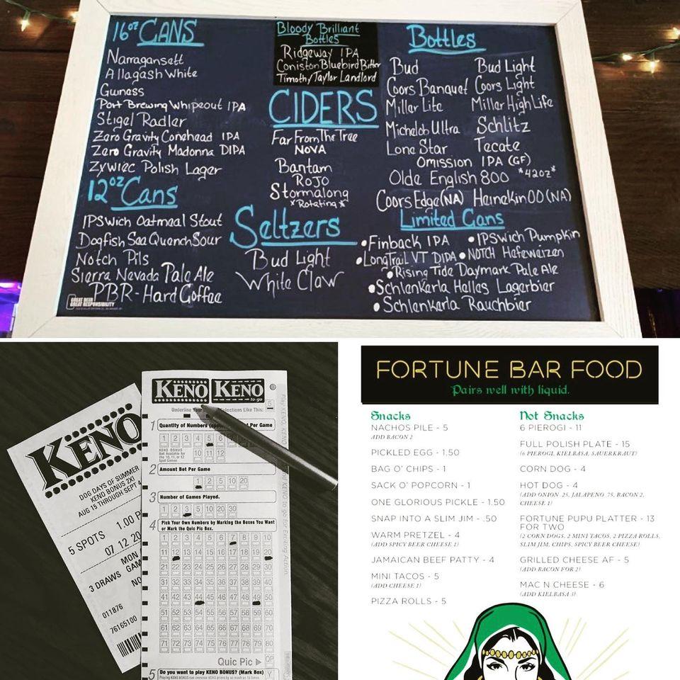 Menu at Fortune Bar, Amesbury