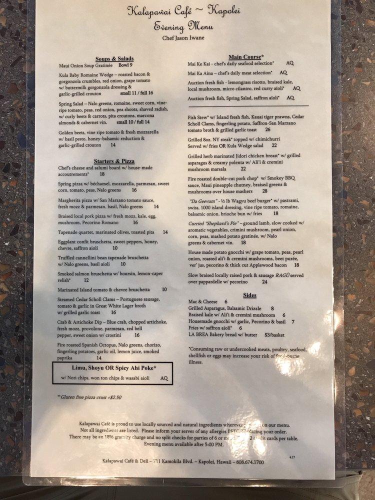 Menu at Kalapawai Cafe & Deli, Kapolei