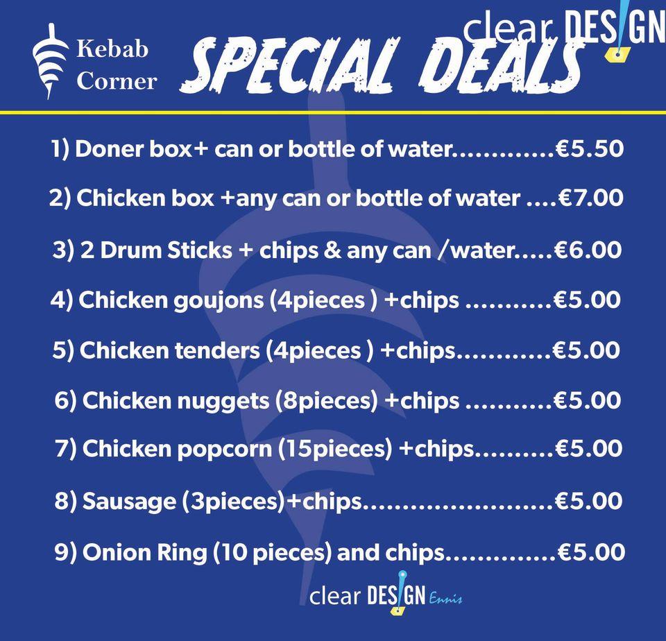 Menu at Kebab.corner restaurant, Limerick