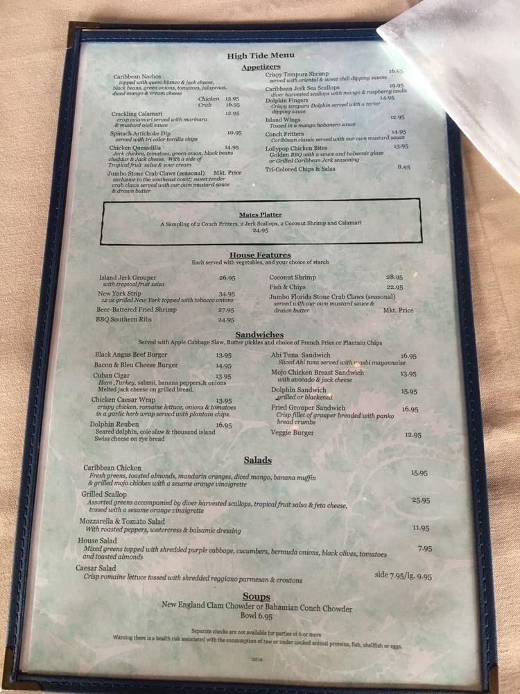 Menu at Sailfish Marina Resort restaurant, Palm Beach Shores